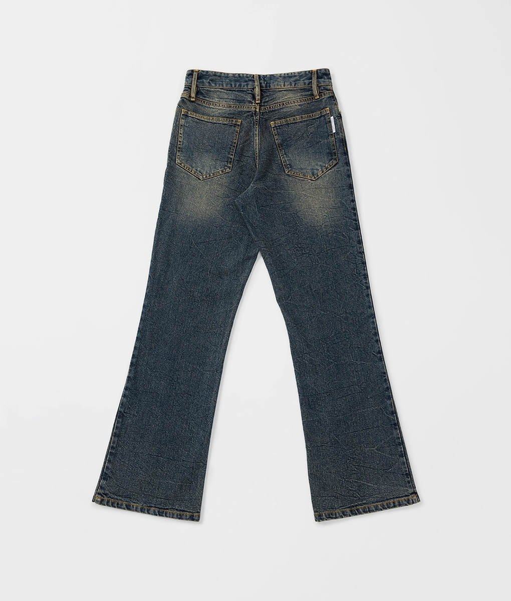 VegNonVeg - Crease Washed Bootcut Denim Pants - VegNonVeg