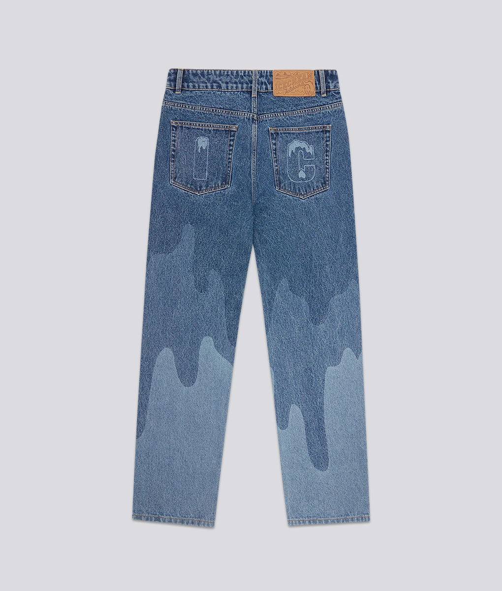 Icecream - ICECREAM MID WASHED RUNNING DOG LAZER DRIP DENIM PANT BLUE l ...