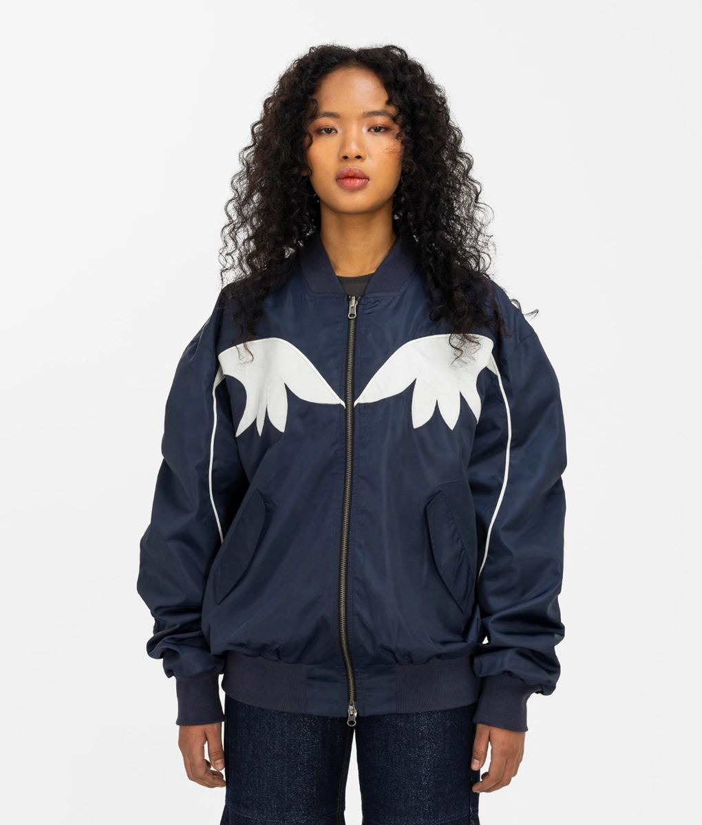 VegNonVeg - Oversized Floral Bomber 'Eclipse Blue' - VegNonVeg