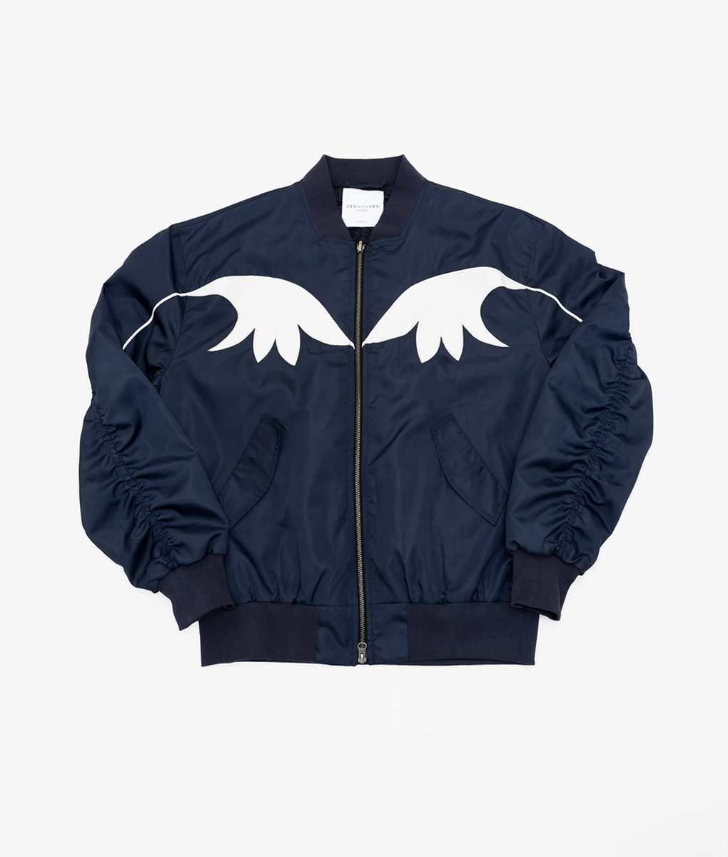 VegNonVeg - Oversized Floral Bomber 'Eclipse Blue' - VegNonVeg