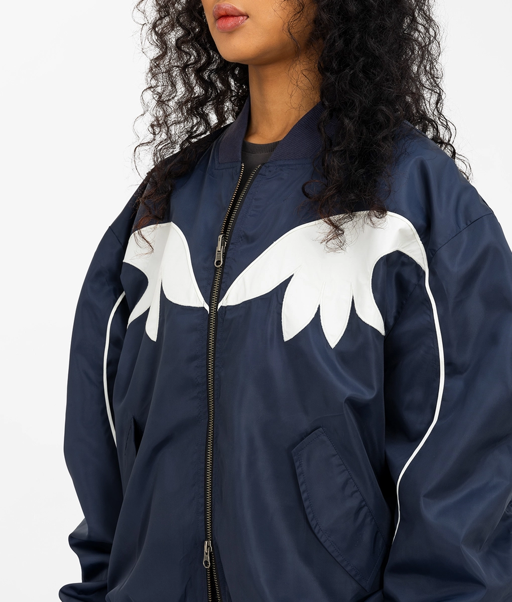 VegNonVeg - Oversized Floral Bomber 'Eclipse Blue' - VegNonVeg