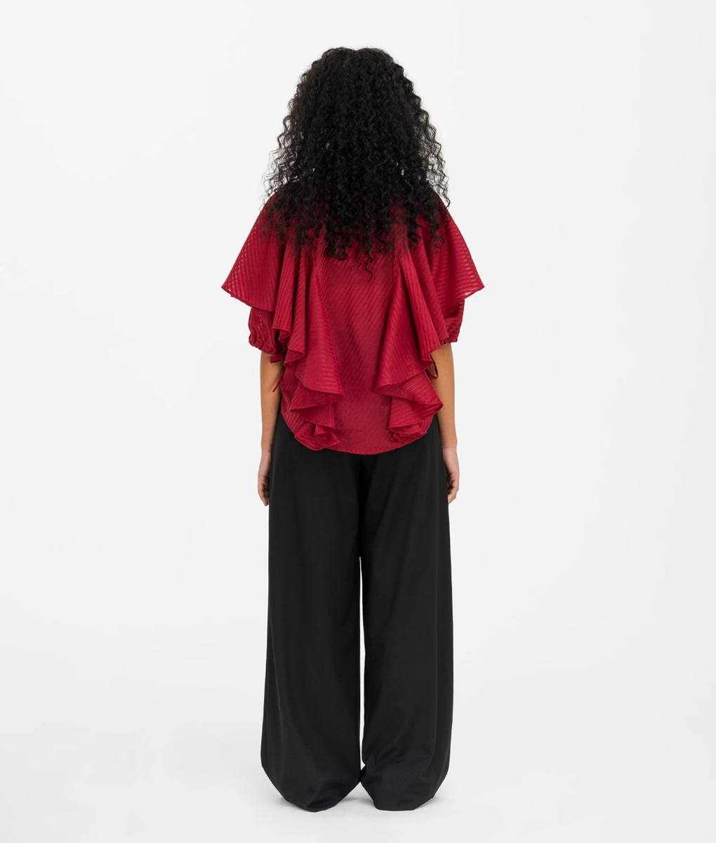 VegNonVeg - Batwing Ruffle Shirt 'Ruby Red' - VegNonVeg
