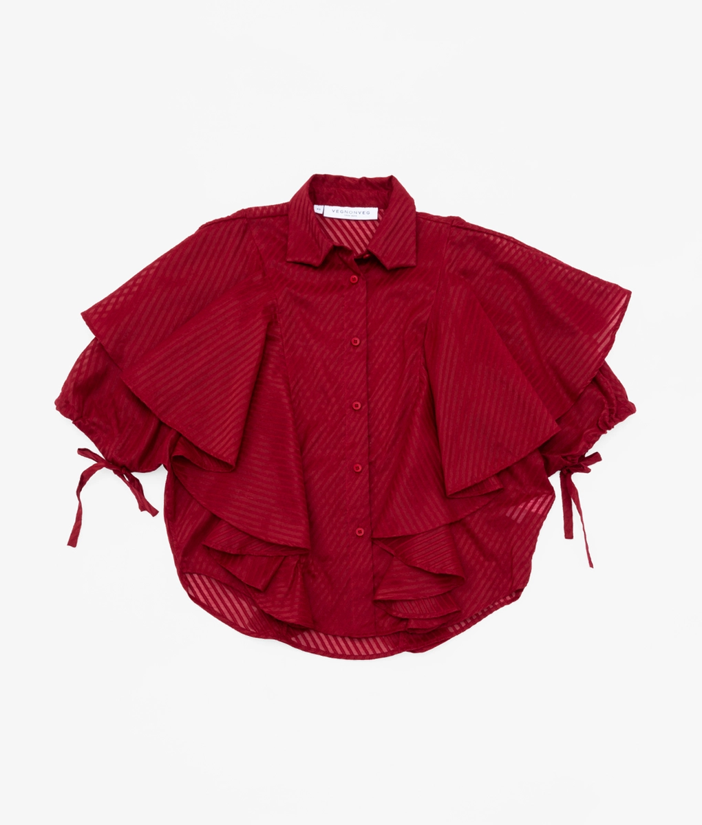 VegNonVeg - VEGNONVEG BATWING RUFFLE SHIRT 'RUBY RED' 0 l Buy Women's ...