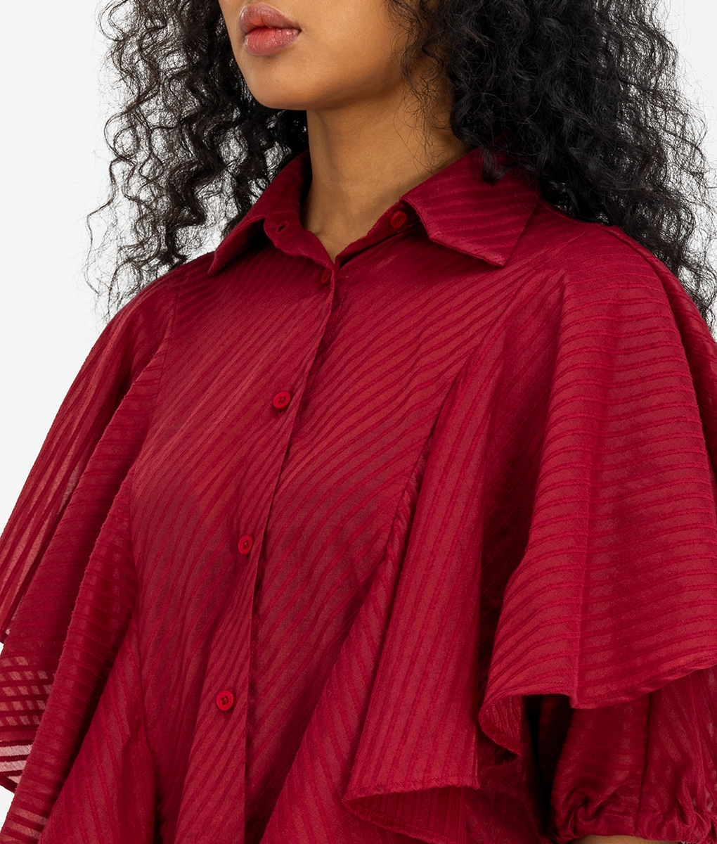 VegNonVeg - VEGNONVEG BATWING RUFFLE SHIRT 'RUBY RED' 0 l Buy Women's ...