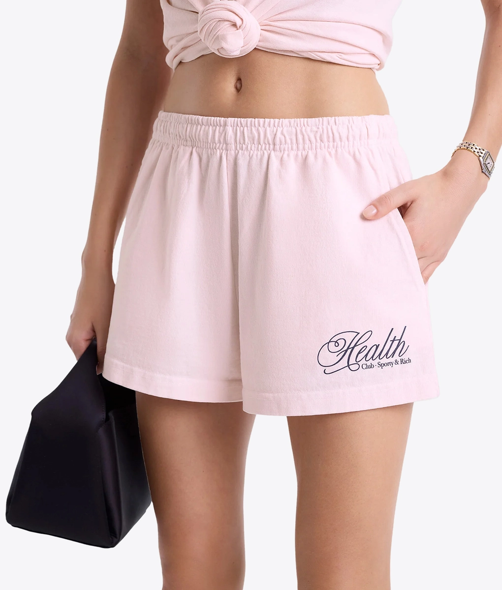 Sporty & Rich - Sporty & Rich Health Script Disco Short Pink Dolphin ...