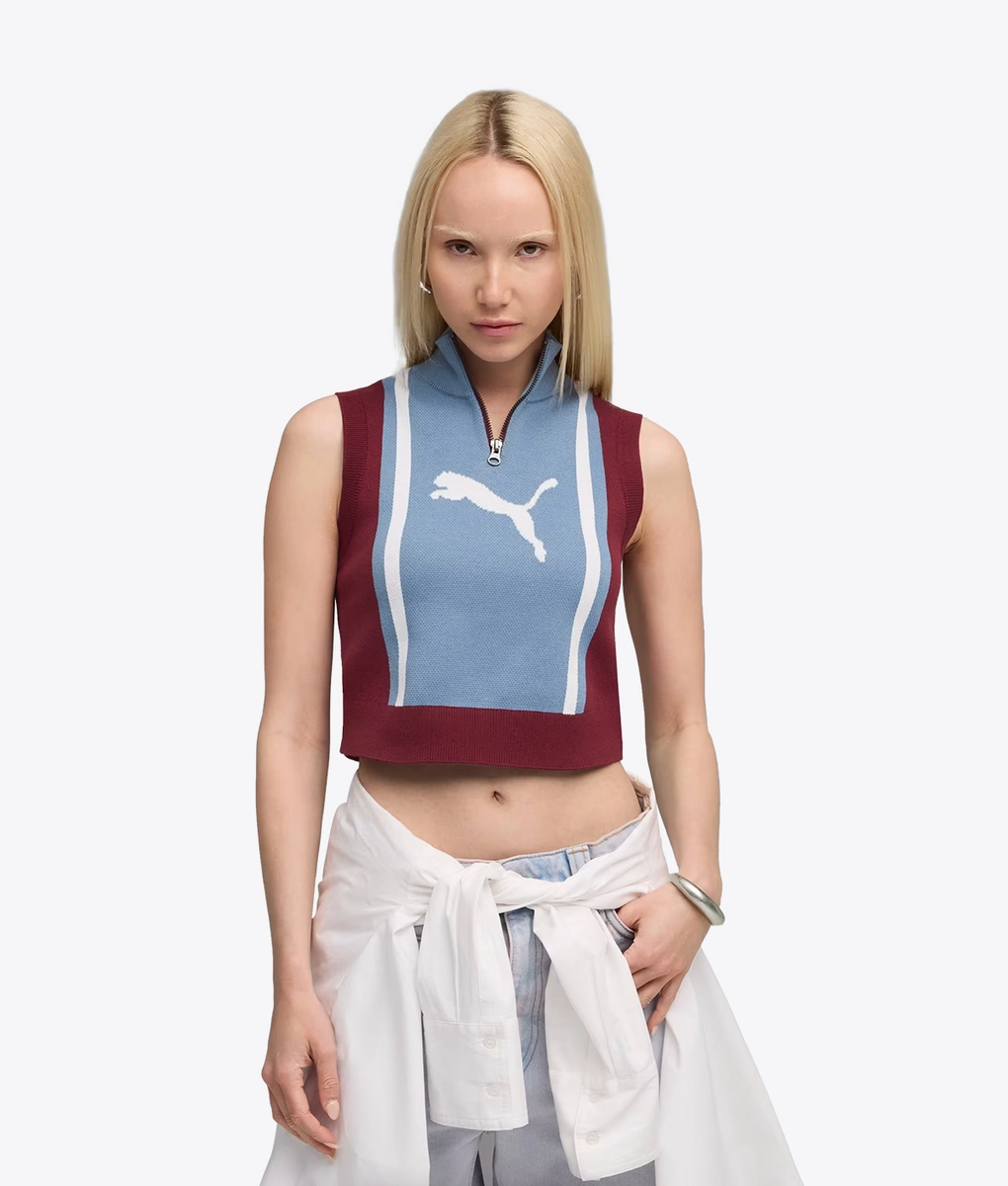Puma - Puma X Future Archive Half-Zip Knitted Tank Sweater Ruby Shimmer ...