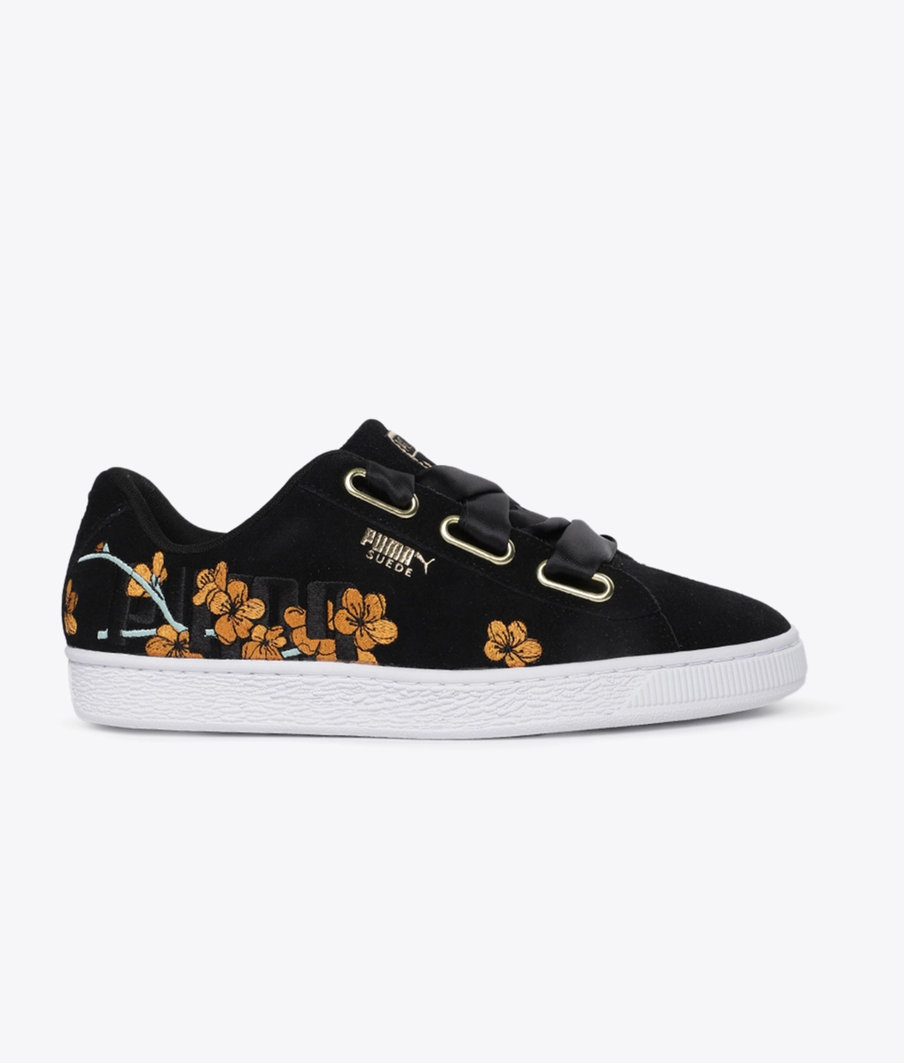 Puma - Suede Heart Floral Wn's 'Puma Black-Bright Marigold' - VegNonVeg