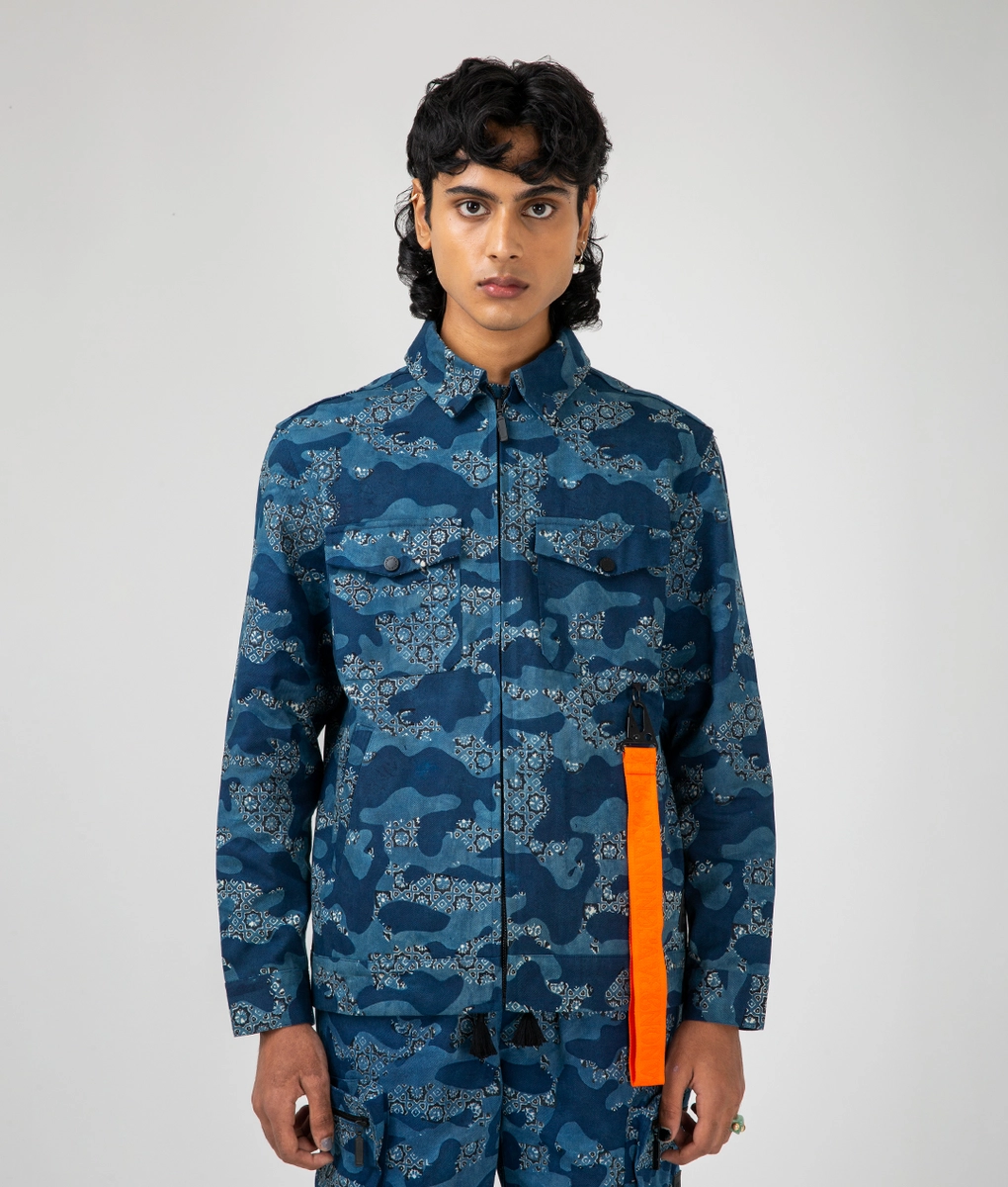 VegNonVeg - VEGNONVEG AJRAKH CAMO SHACKET INDIGO BLUE l Buy Unisex ...