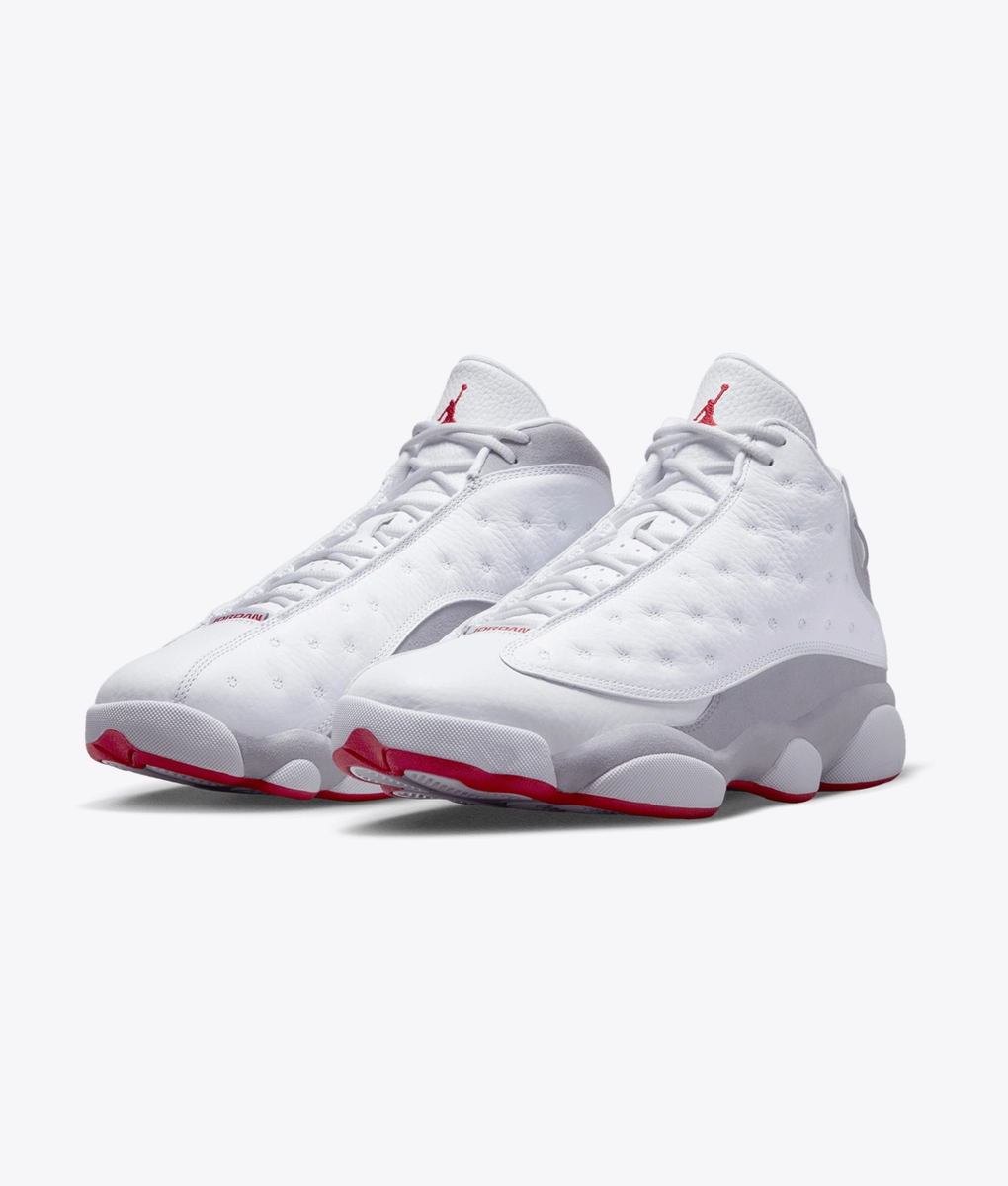 Jordan Elevate your sneaker game with the trendy NIKE AIR JORDAN 13 RETRO WHITE TRUE RED WOLF GREY VegNonVeg