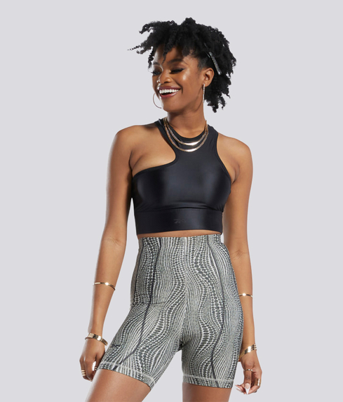 REEBOK - Cardi B One-Shoulder Crop Tank Top 'BLACK' - VegNonVeg