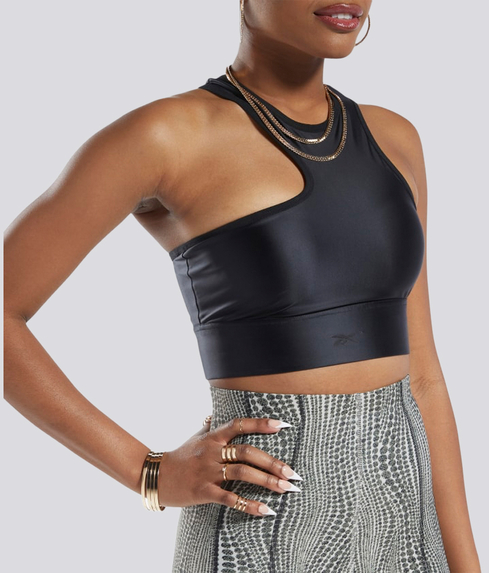 REEBOK - Cardi B One-Shoulder Crop Tank Top 'BLACK' - VegNonVeg